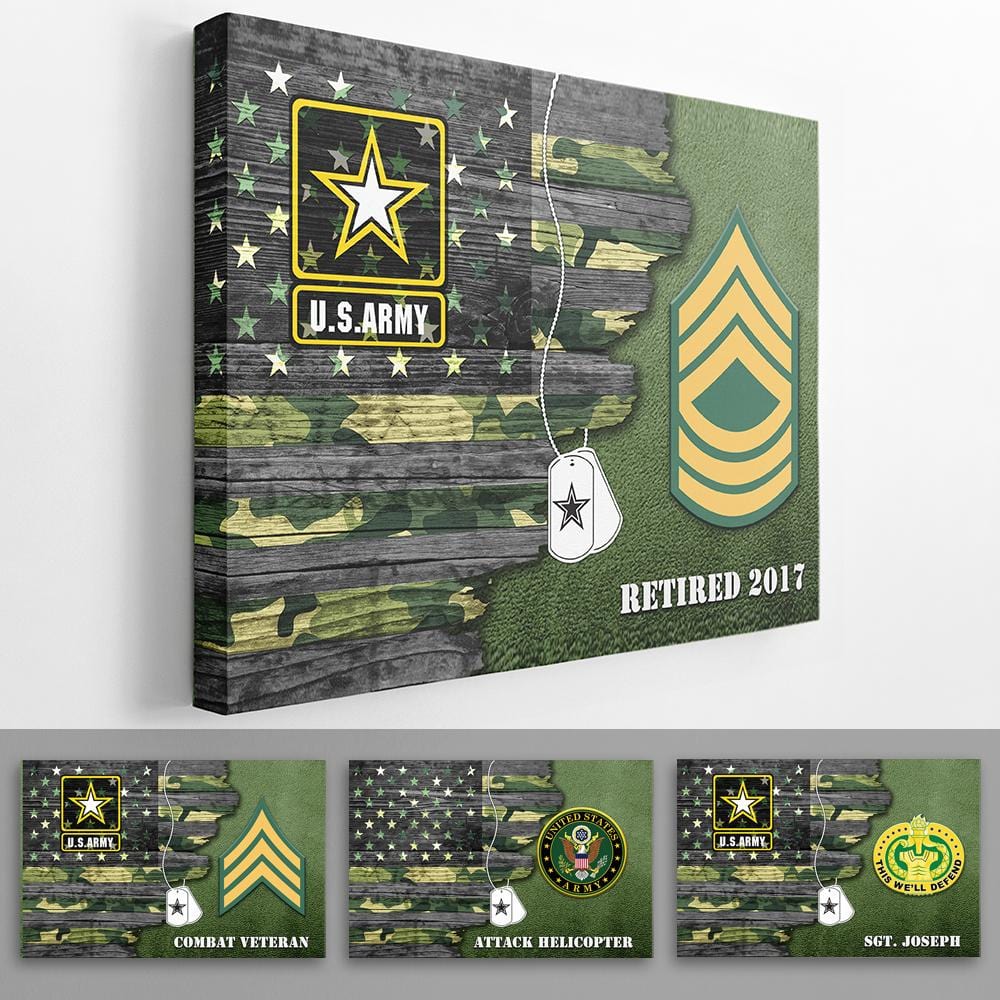 Personalized Army Canvas - USA Half Flag With Army Ranks/Insignia - Pe