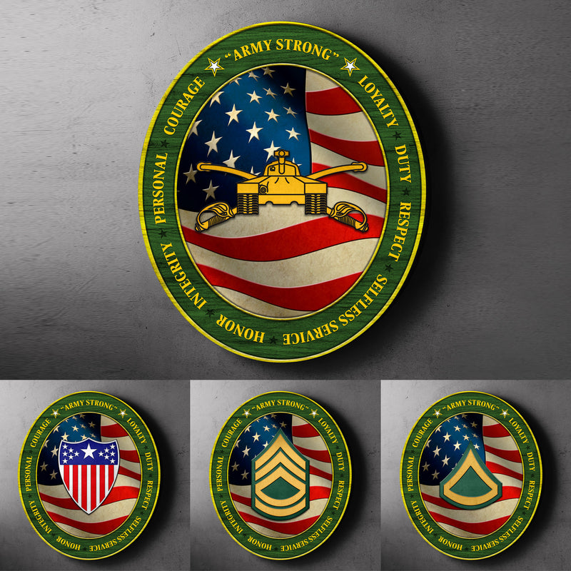 Custom Round Wood Sign, Military Mottos, Core Values With Military Ran