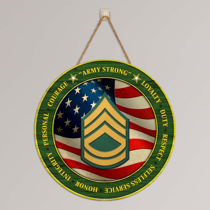 Custom Round Wood Sign, Military Mottos, Core Values With Military Ran